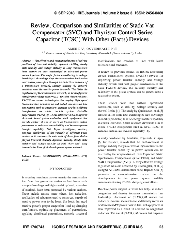 (PDF) Review, Comparison and Similarities of Static Var Compensator (SVC) and Thyristor Control ...