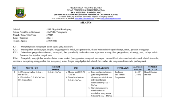 (DOC) Silabus Kelas 9 Tunagrahita Semester 1