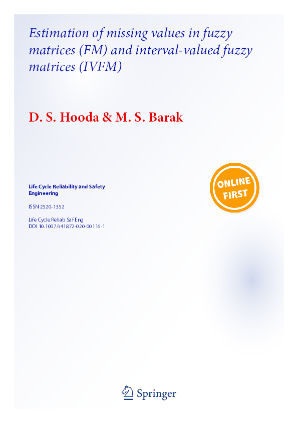 Pdf Estimation Of Missing Values In Fuzzy Matrices Fm And Interval Valued Fuzzy Matrices Ivfm