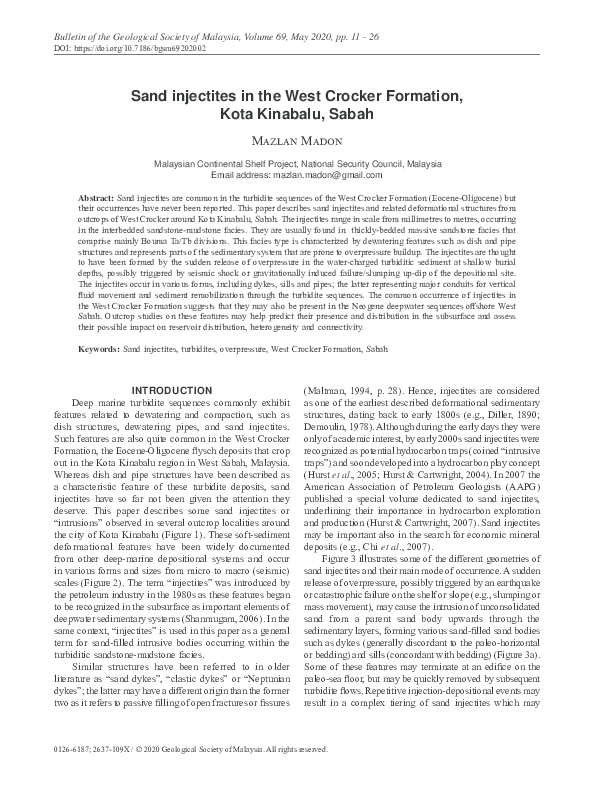 (PDF) Sand injectites in the West Crocker Formation, Kota Kinabalu, Sabah