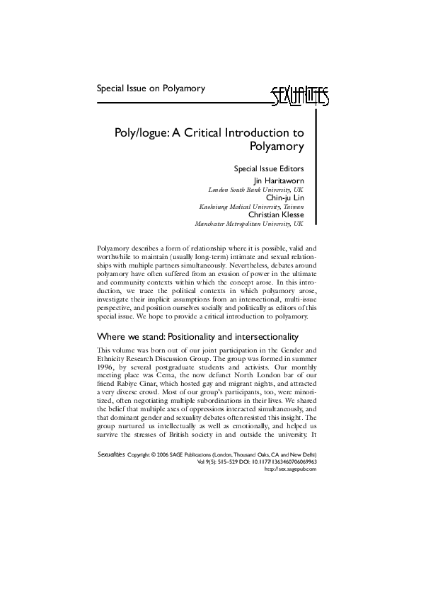 (PDF) Poly/logue: A Critical Introduction to Polyamory Special Issue ...
