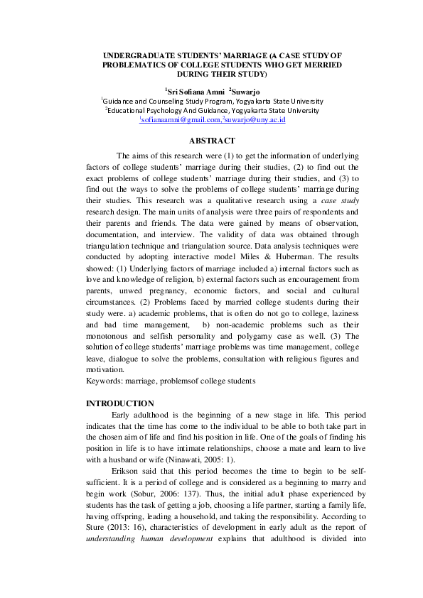 (PDF) UNDERGRADUATE STUDENTS' MARRIAGE (A CASE STUDY OF PROBLEMATICS OF ...