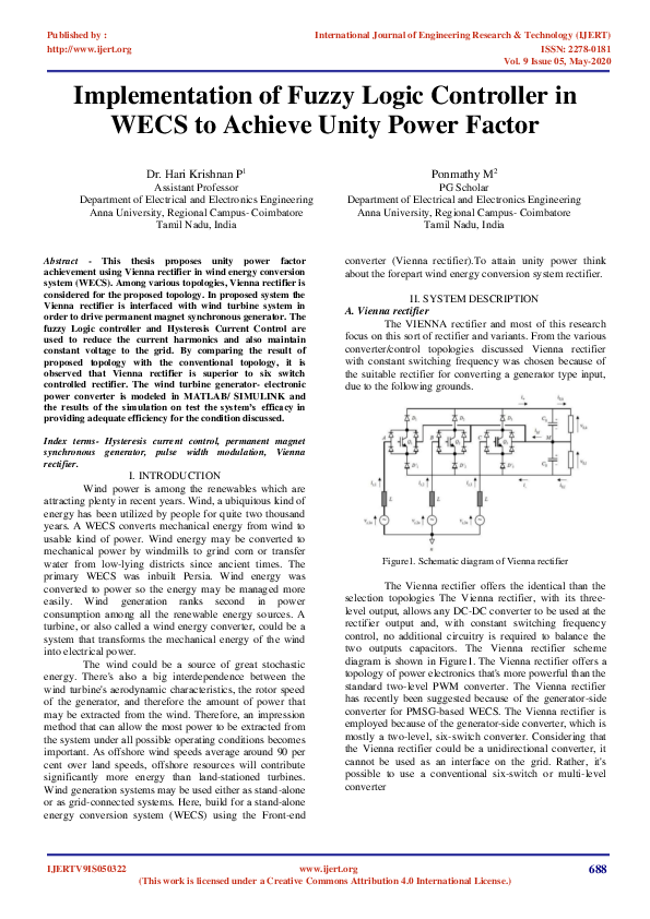 Pdf Ijert Implementation Of Fuzzy Logic Controller In Wecs To Achieve Unity Power Factor 