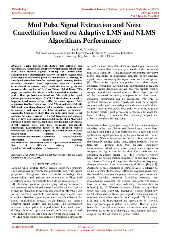 Pdf Mud Pulse Signal Extraction With Adaptive Filters
