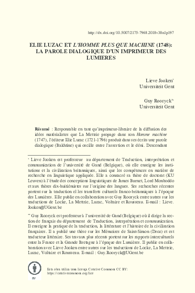 (PDF) Elie Luzac et L’homme plus que machine (1748) : la parole ...