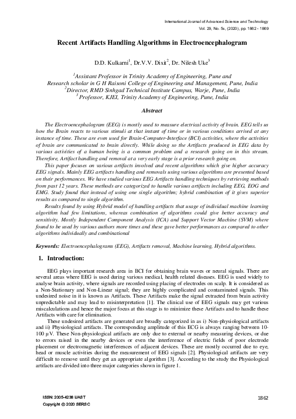 (PDF) Recent Artifacts Handling Algorithms in Electroencephalogram