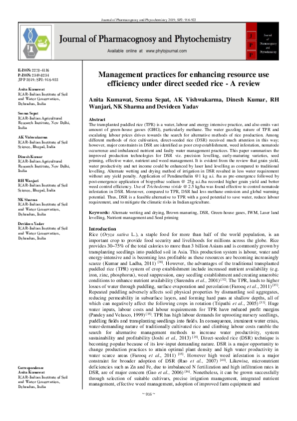 Pdf Management Practices For Enhancing Resource Use Efficiency Under