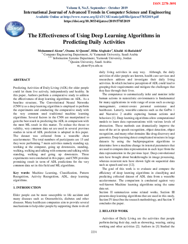 Pdf The Effectiveness Of Using Deep Learning Algorithms In Predicting Daily Activities