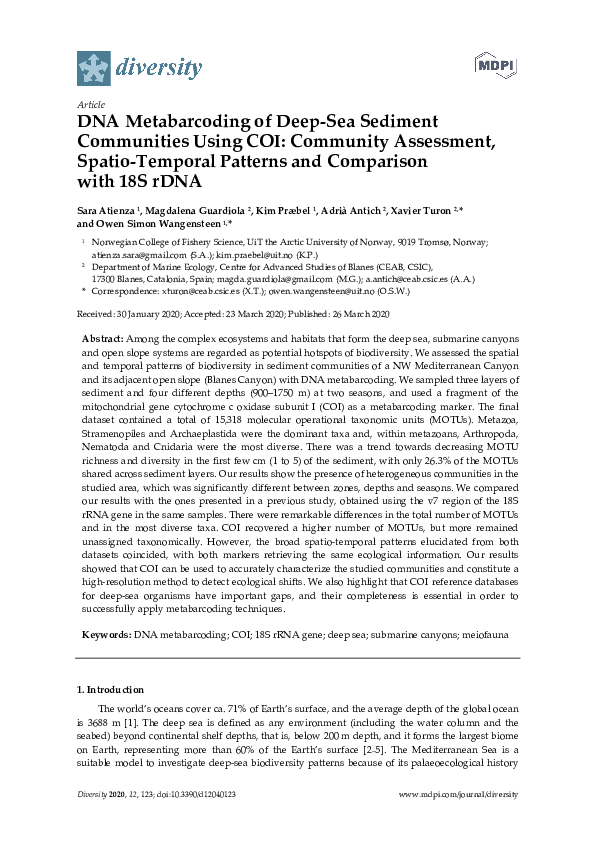 Pdf Dna Metabarcoding Of Deep Sea Sediment Communities Using Coi
