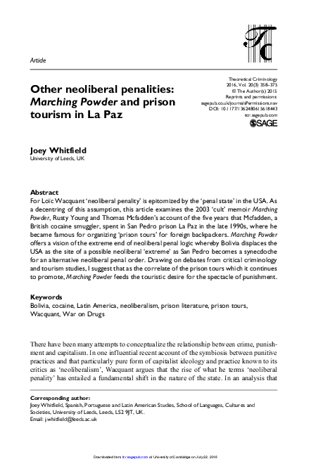 (PDF) Other neoliberal penalities: Marching Powder and prison tourism ...