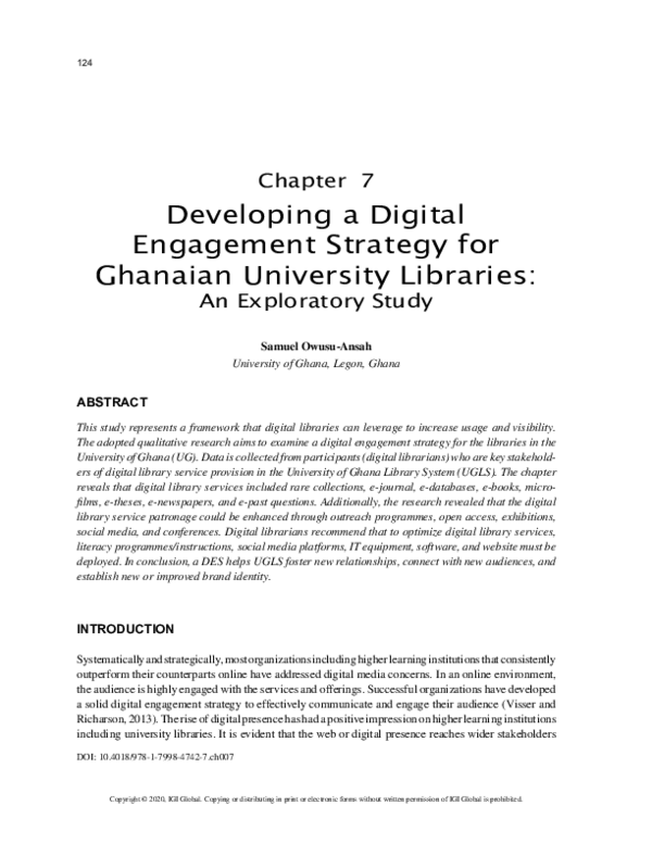 (PDF) Developing digital engagement strategy for ghanaian university libraries: an exploratory study