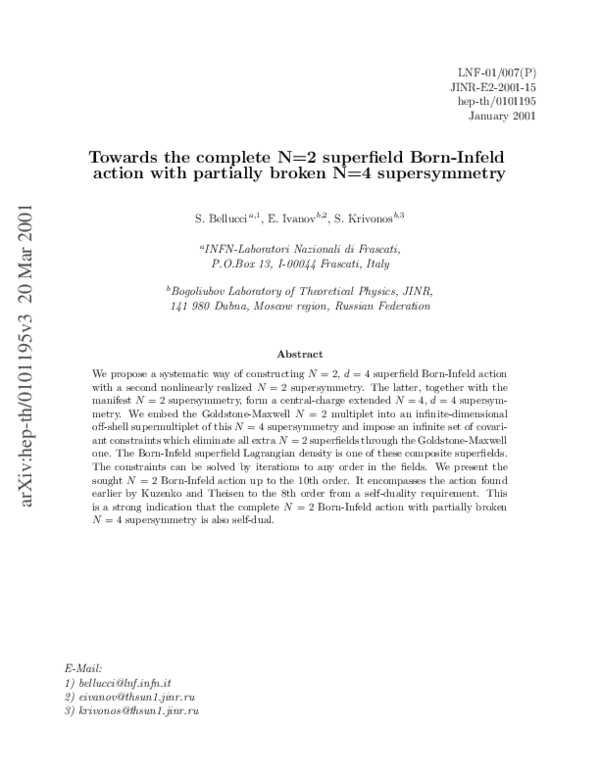 (PDF) Towards the complete N=2 superfield Born-Infeld action with ...