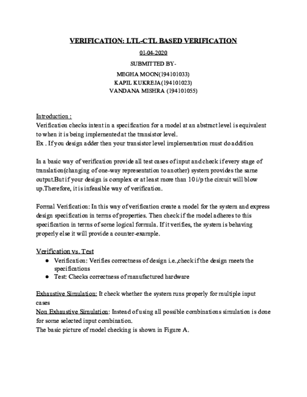 (PDF) VERIFICATION: LTL-CTL BASED VERIFICATION