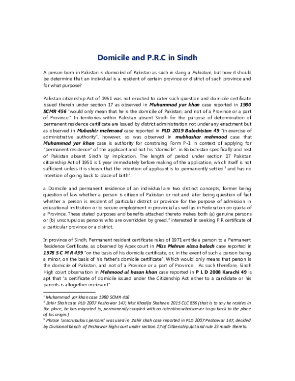 (DOC) Domicile and P.R.C in Sindh