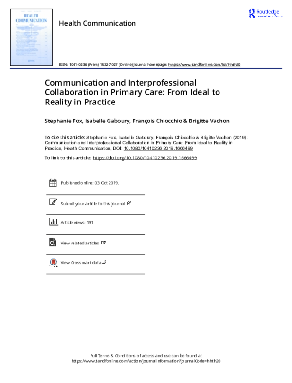 (PDF) Communication and interprofessional collaboration in primary care: From ideal to reality ...