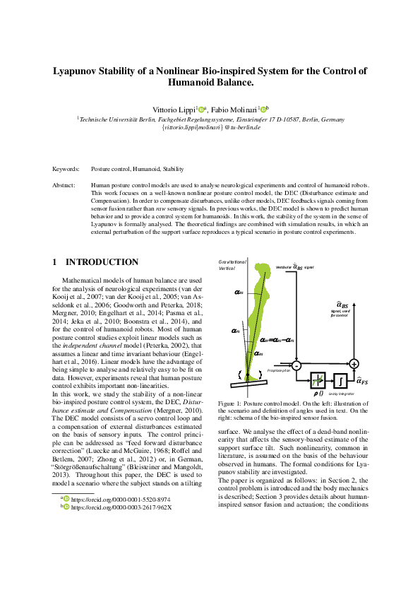 (PDF) Lyapunov Stability of a Nonlinear Bio-inspired System for the Control of Humanoid Balance