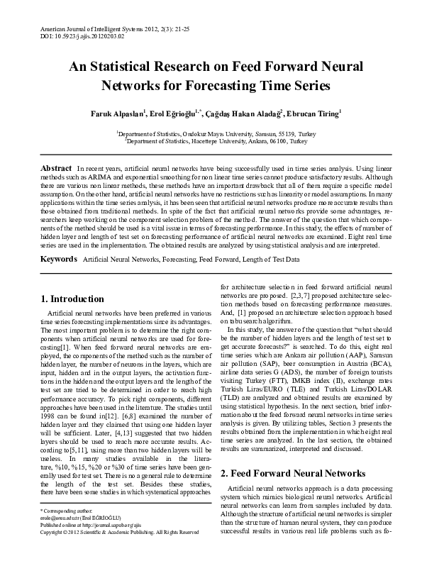 Pdf An Statistical Research On Feed Forward Neural Networks For Forecasting Time Series