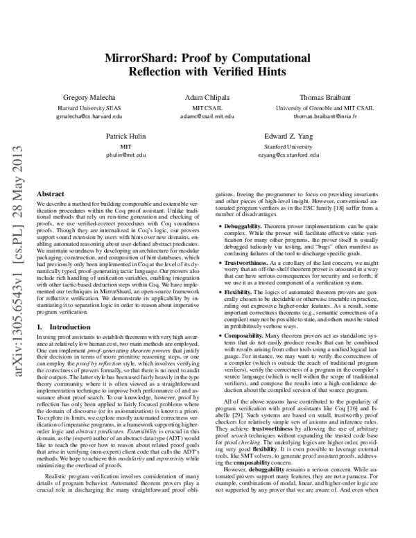 (PDF) MirrorShard: Proof by Computational Reflection with Verified Hints
