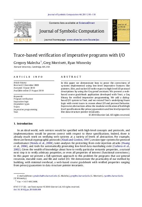(PDF) Trace-based Verification of Imperative Programs with I/O