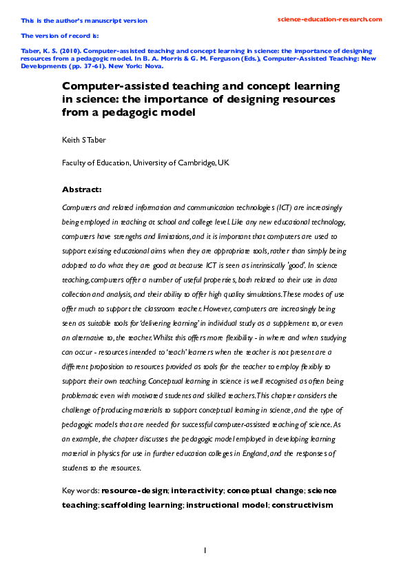 (PDF) Computer-assisted teaching and concept learning in science: the ...