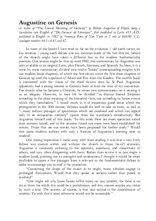 (PDF) Augustine on Genesis