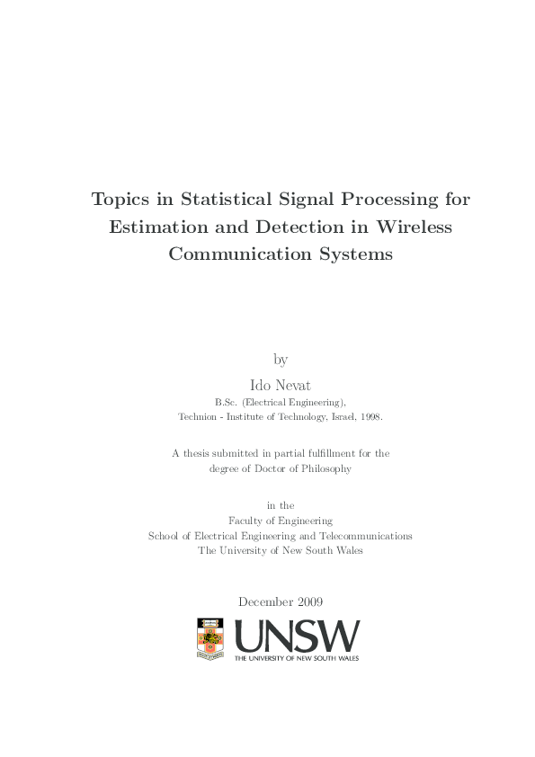 Pdf Topics In Statistical Signal Processing For Estimation And 5393