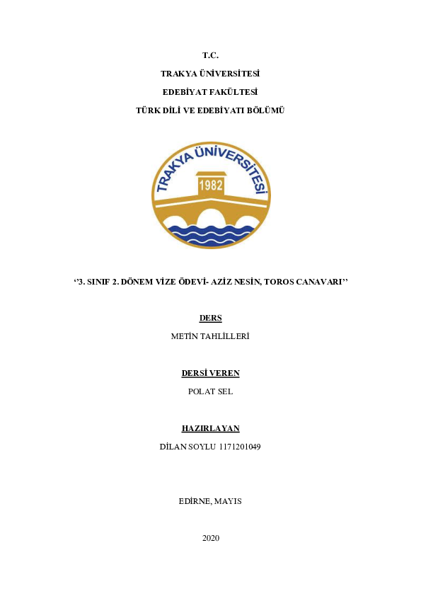 (PDF) Aziz Nesin-Toros Canavarı tahlili