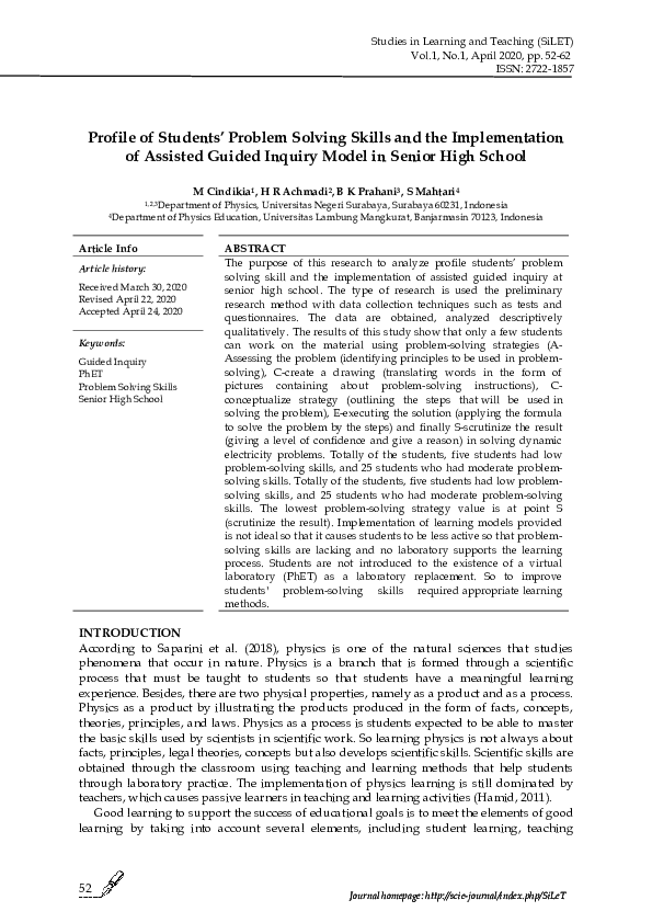 (PDF) Profile of Students' Problem Solving Skills and the ...
