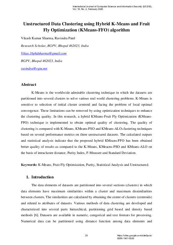 Pdf Unstructured Data Clustering Using Hybrid K Means And Fruit Fly Optimization Kmeans Ffo