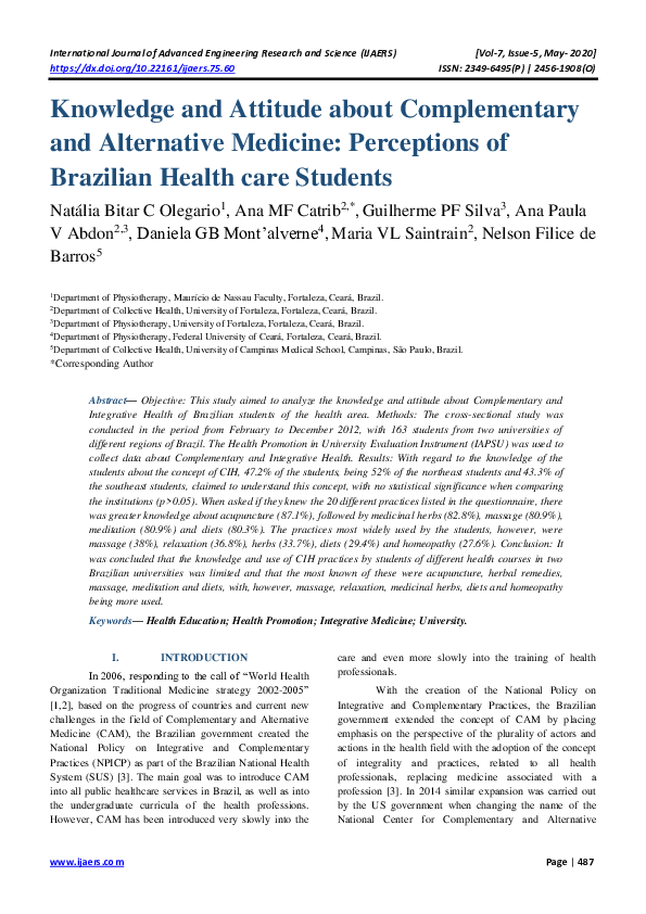 (PDF) Knowledge and Attitude about Complementary and Alternative Medicine: Perceptions of ...