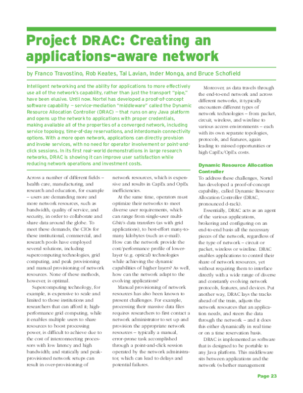 (PDF) Project DRAC: Creating An Applications-Aware Network