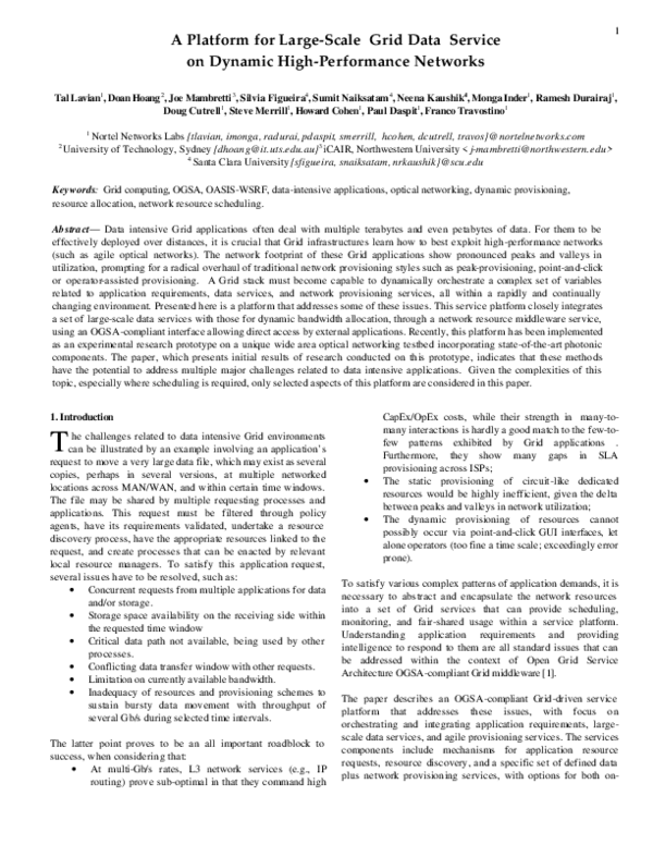 Pdf A Platform For Large Scale Grid Data Service On Dynamic High Performance Networks