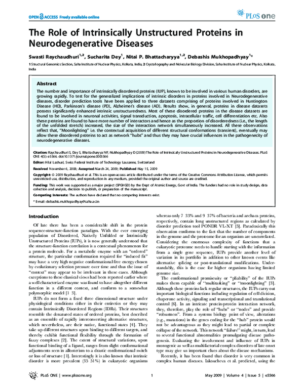 (PDF) The Role of Intrinsically Unstructured Proteins in ...