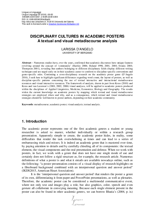 (PDF) DISCIPLINARY CULTURES IN ACADEMIC POSTERS A textual and visual ...