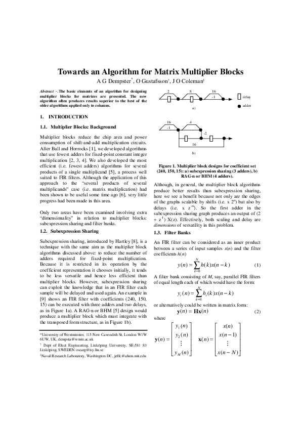 (PDF) Towards an algorithm for matrix multiplier blocks