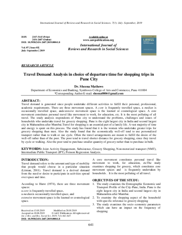 (PDF) Travel Demand Analysis in choice of departure time for shopping trips
