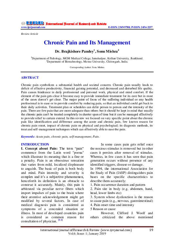 (PDF) Chronic Pain and Its Management