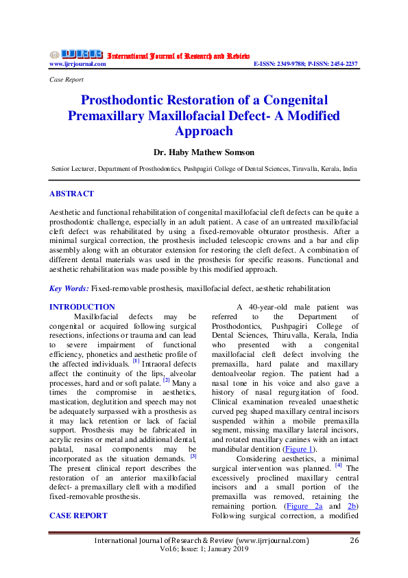 (PDF) Prosthodontic Restoration of a Congenital Premaxillary ...