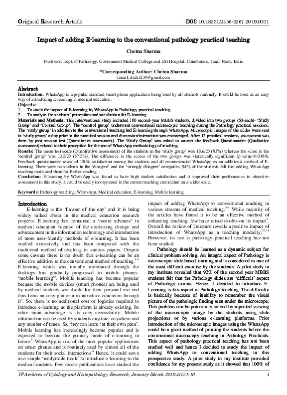 (PDF) Impact of adding E-learning to the conventional pathology ...