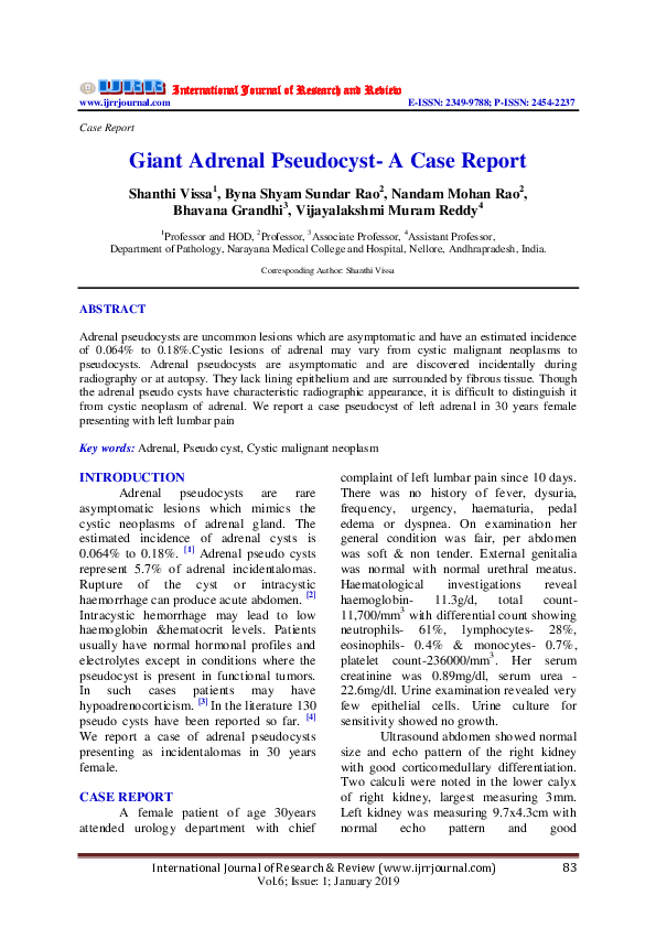 (PDF) Giant Adrenal Pseudocyst-A Case Report