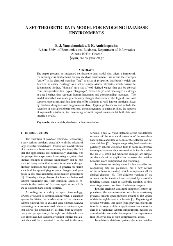 Pdf A Set Theoretic Data Model For Evolving Database Environments