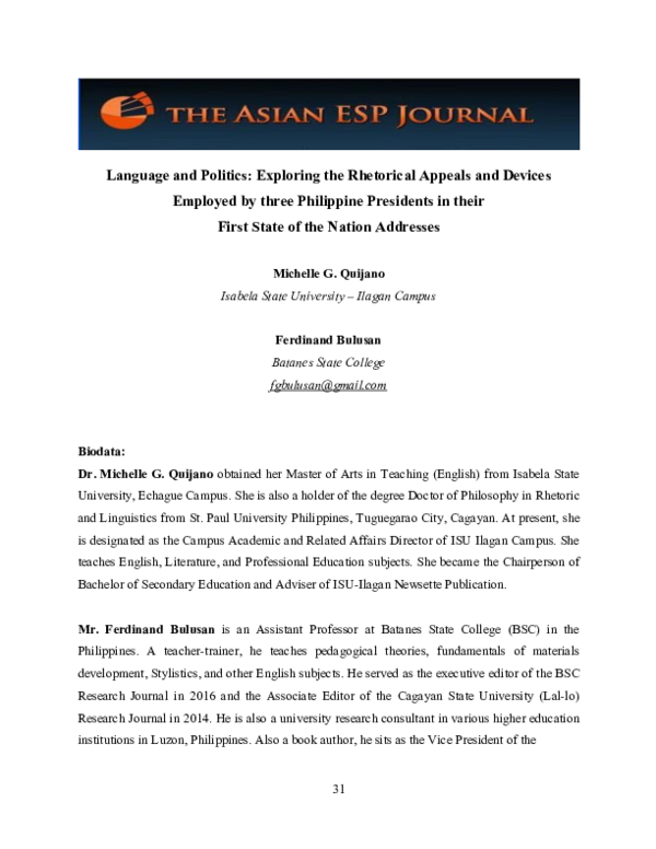 (PDF) Language and Politics: Exploring the Rhetorical Appeals and ...