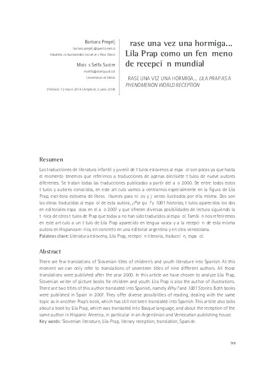 (PDF) Erase una vez una hormiga Lila Prap como un fenomeno de recepcion ...