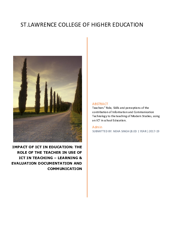 Pdf Impact Of Ict In Education The Role Of The Teacher In Use Of Ict In Teaching Learning