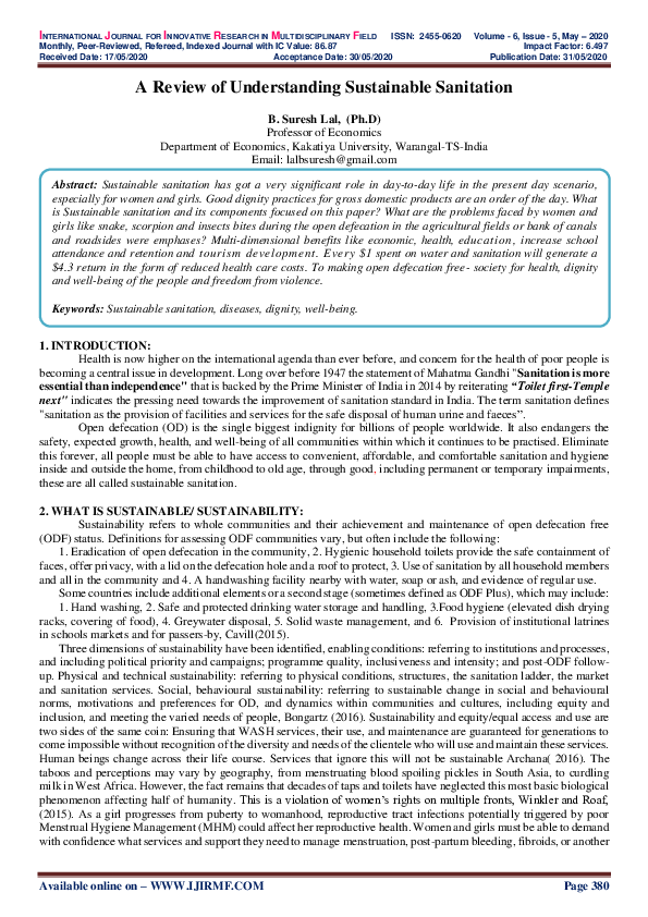 Pdf A Review Of Understanding Sustainable Sanitation
