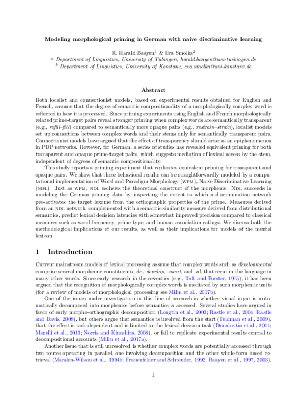 Pdf Modeling Morphological Priming In German With Naive