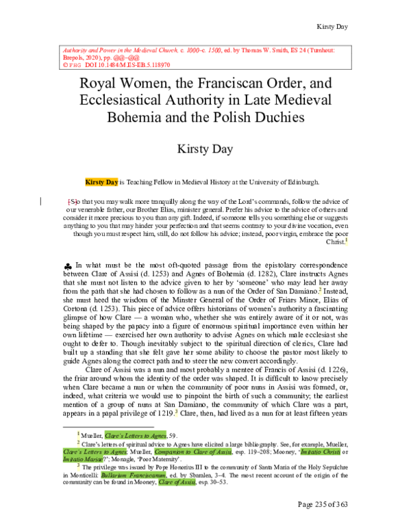 (PDF) Royal Women, the Franciscan Order, and Ecclesiastical Authority in Late Medieval Bohemia ...