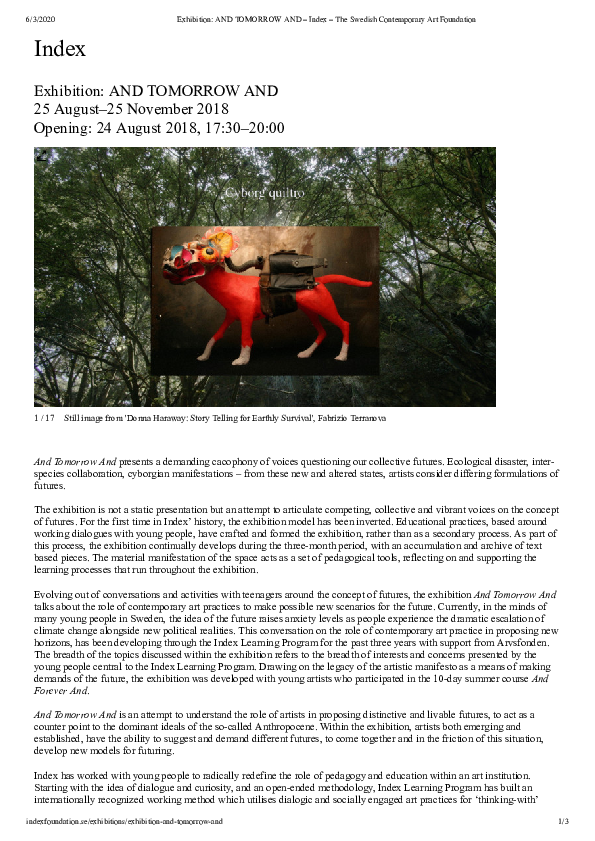 (PDF) Curatorial essay for 'And Tomorrow And'