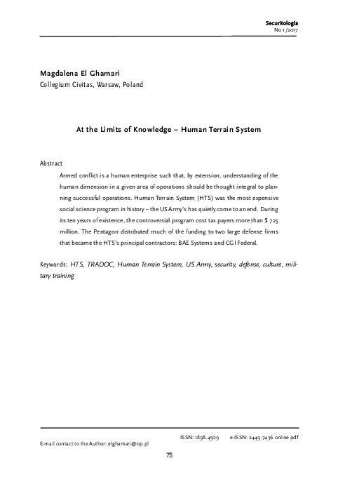 (PDF) At the Limits of Knowledge -Human Terrain System