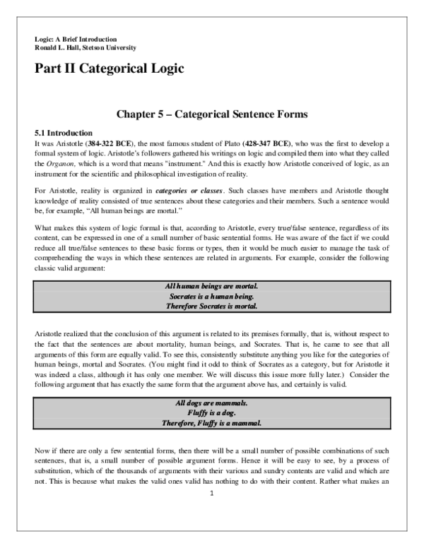 (PDF) Chapter 5 -Categorical Sentence Forms
